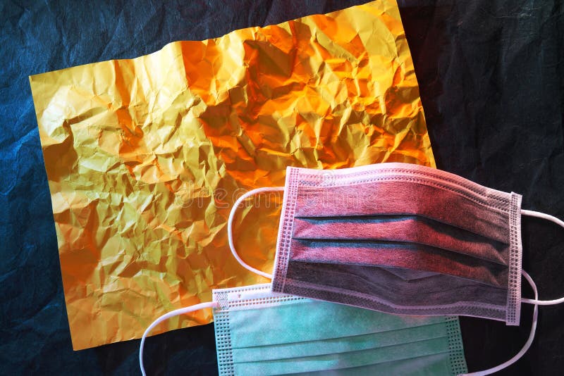 Medical Mask or Surgical Earloop Mask on Yellow and Black Paper ...