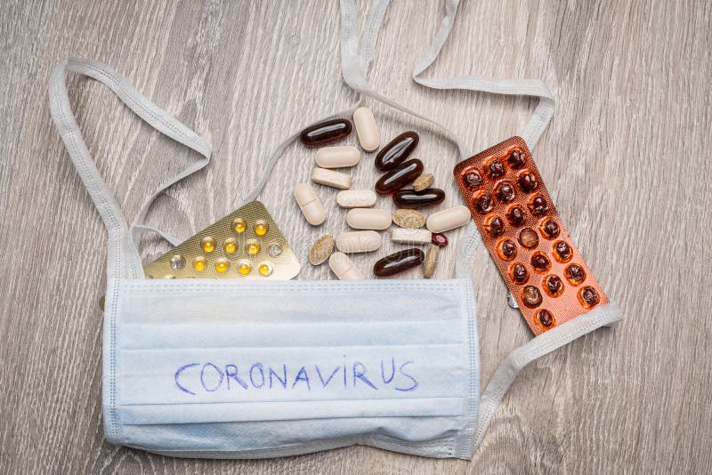 Medical Mask and Tablets for Corona Protection Stock Image - Image of ...