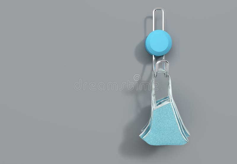 Medical Masks Hang on Wall Hook 3d Render on Grey Stock Illustration ...