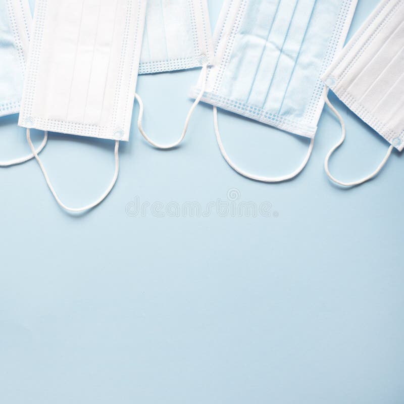 Medical Masks on a Light Blue Background Stock Image - Image of covid ...