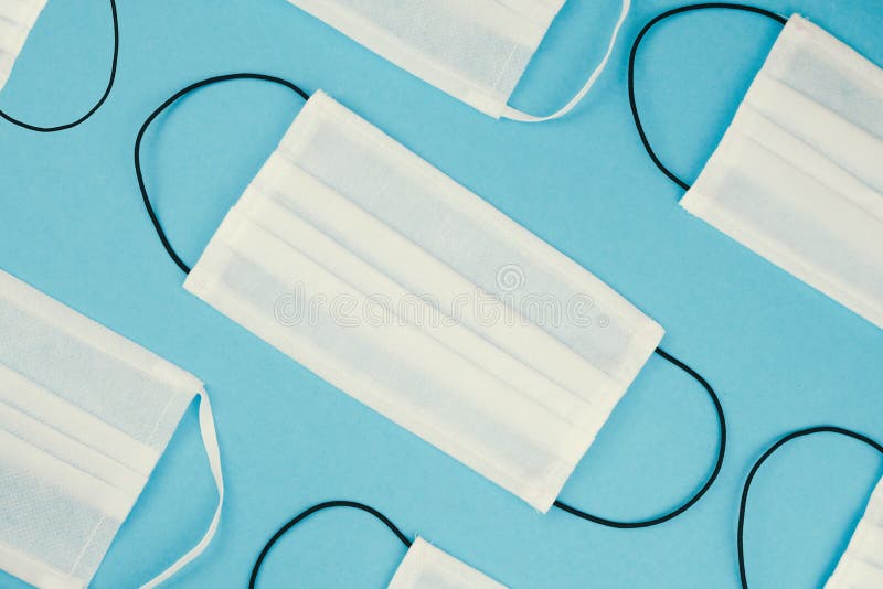 Medical Masks Pattern Background White Masks on Blue Background Stock ...