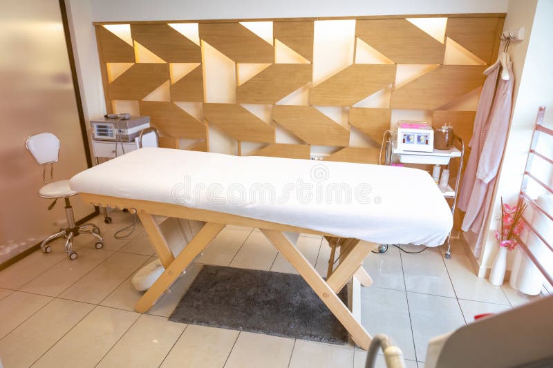Medical Massage Bed Table in Spa Salon. Stock Photo - Image of decor ...