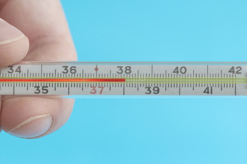 Medical Mercury Thermometer Showing The Temperature Of 38 °c Stock