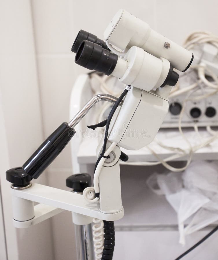 Medical Microscope in the Cabinet for Laboratory Diagnostics Stock ...