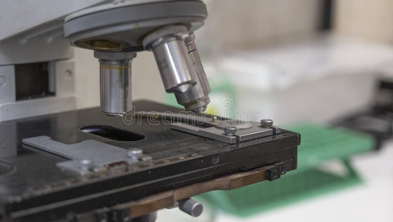 Medical Microscope Closeup. Scientific Microscope Lens Stock Image ...