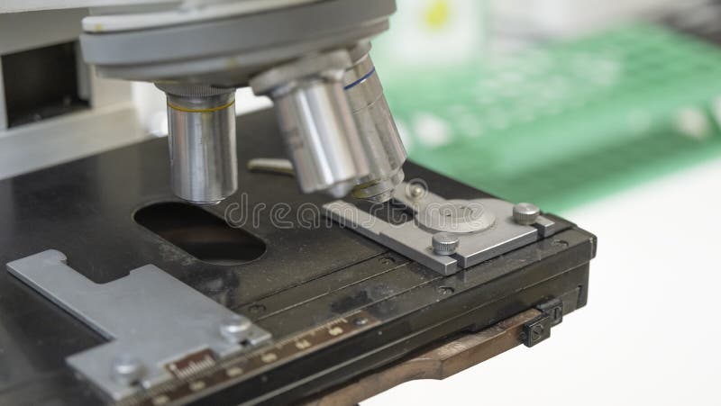 Medical Microscope Closeup. Scientific Microscope Lens Stock Photo ...