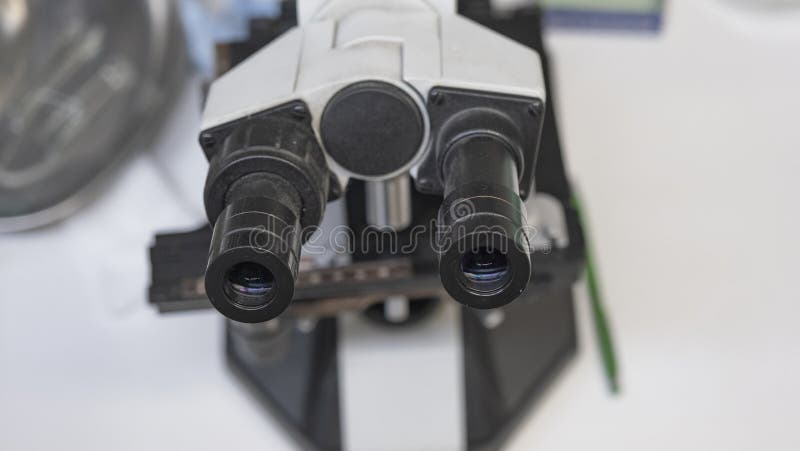 Medical Microscope Closeup. Scientific Microscope Lens Stock Photo ...