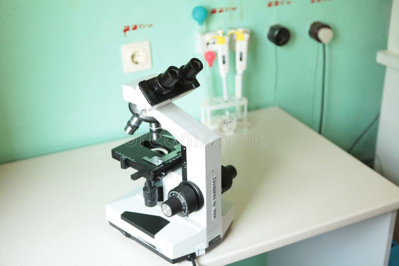 Medical Microscope And Test Tubes On The Lab Table . Stock Photo ...