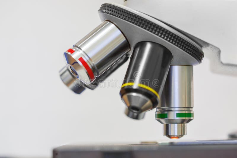 Medical Microscope and Three Lenses with Color Labels Stock Image ...