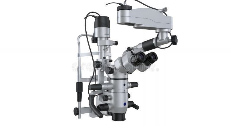 Medical Microscope on White Background Featuring Silver Components and ...