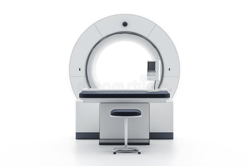 Medical MRI Scanner with Table and Stool in a White Room Stock ...