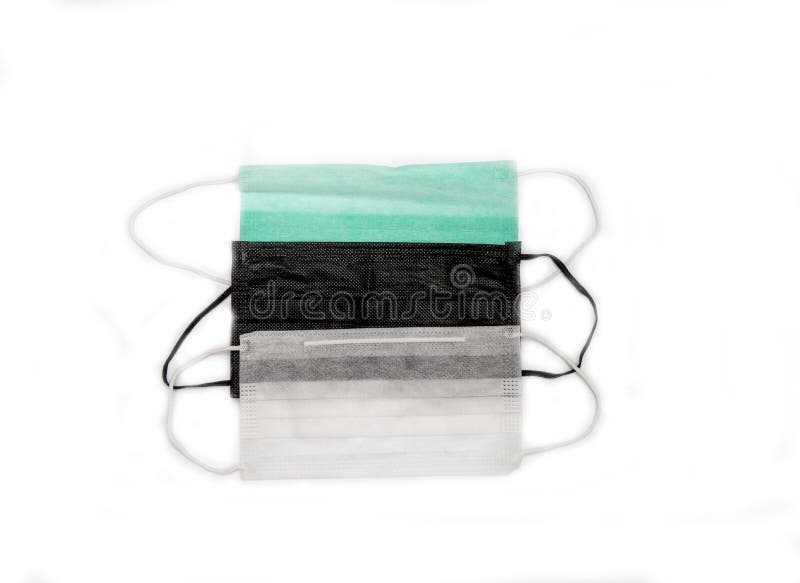 Medical Multi-colored Masks on Isolated Background. Surgical Ear-Loop ...