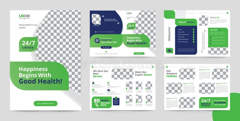 Medical Multi Page Brochure Design Template for Multipurpose Use. Flat ...