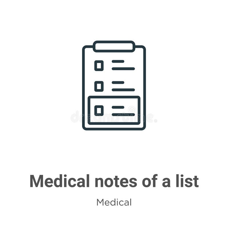 Medical Notes of a List Paper on a Clipboard Outline Vector Icon. Thin ...