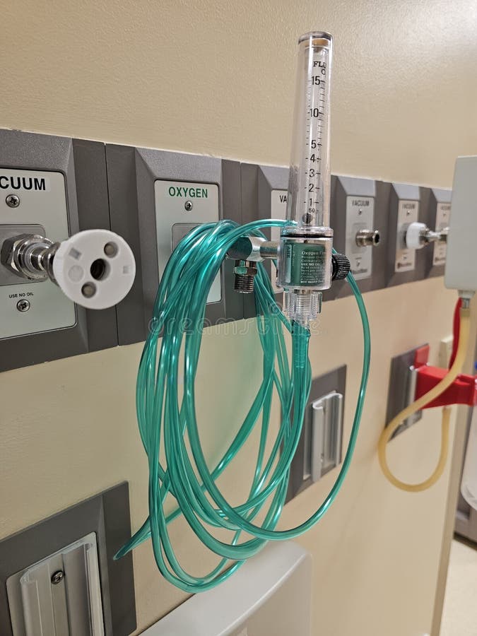 Medical Oxygen Supply on Wall with Tubing. Stock Image - Image of ...