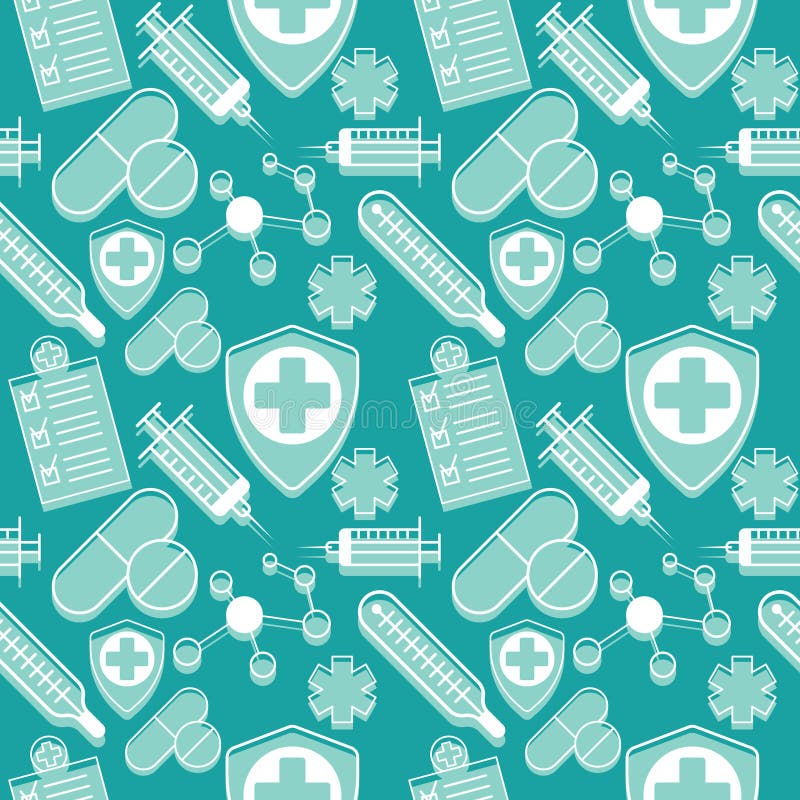 Medical Pattern with Flat White Elements on Green Background Stock ...