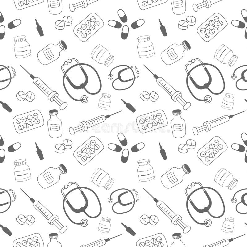 Medical Pattern with the Image of a Syringe Stethoscope Pills Stock ...
