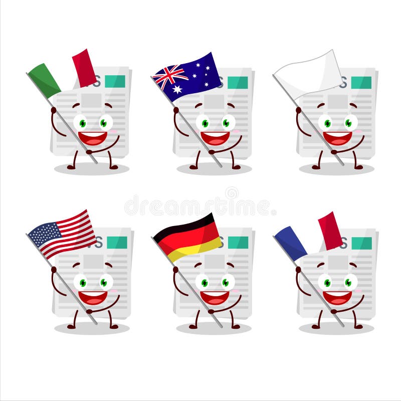 Newspaper Cartoon Character Bring the Flags of Various Countries Stock ...