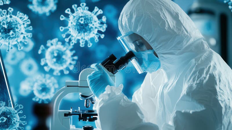 Medical Personnel in Protective Suits Analyze Viruses through a ...