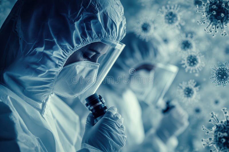 Medical Personnel in Protective Suits Closely Study Viruses through a ...