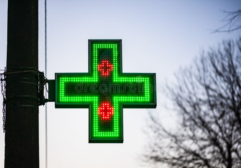 Medical Pharmacy Led Plus Sign Display Board Close Up Stock Photo ...