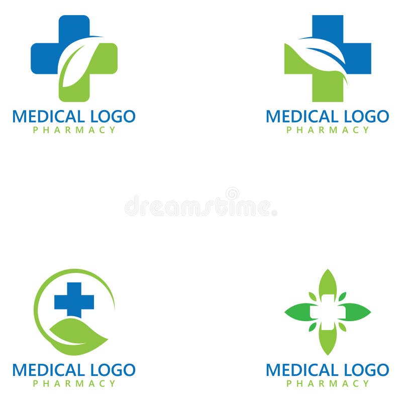 Medical and Pharmacy Logo Design Template. Medical Cross and Leaf Stock ...