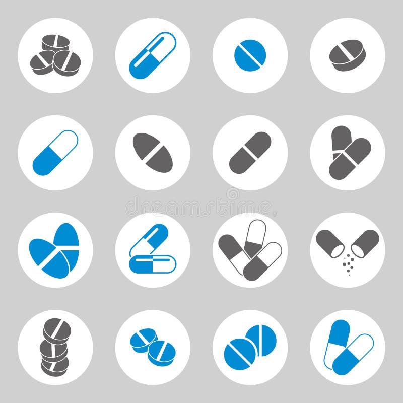 Medical pills icons set. stock vector. Illustration of medical - 42237618