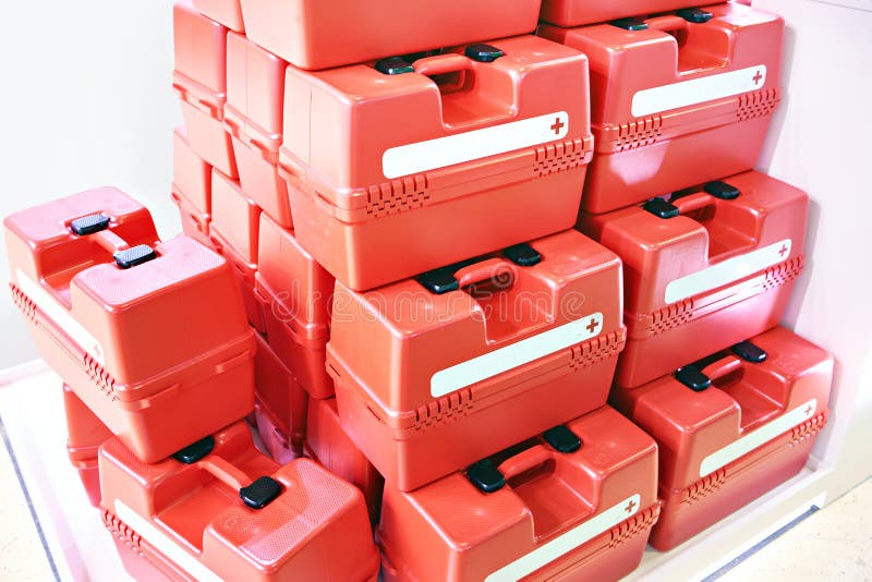 Medical Plastic Red Boxes for First Aid Kit Editorial Photography ...