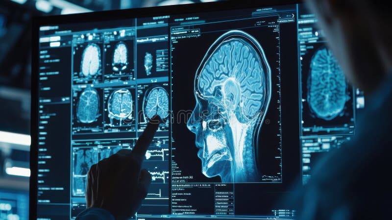 Medical Professional Analyzing Brain Scan on Digital Screen Stock ...