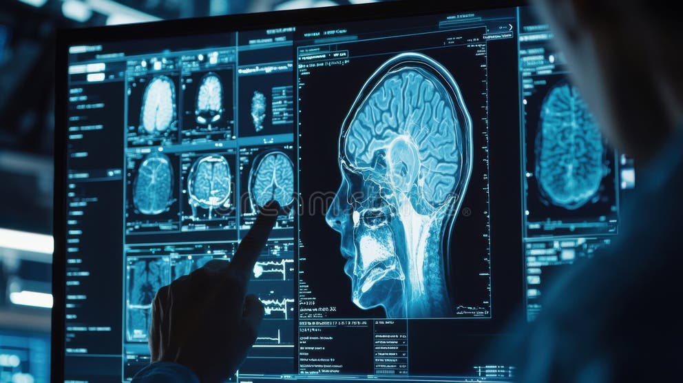 Medical Professional Analyzing Brain Scan on Digital Screen Stock ...