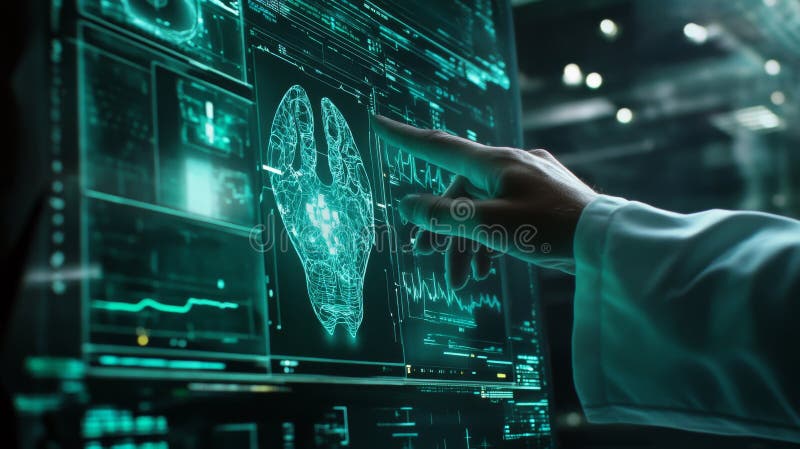Medical Professional Analyzing Brain Scan on Futuristic Digital ...
