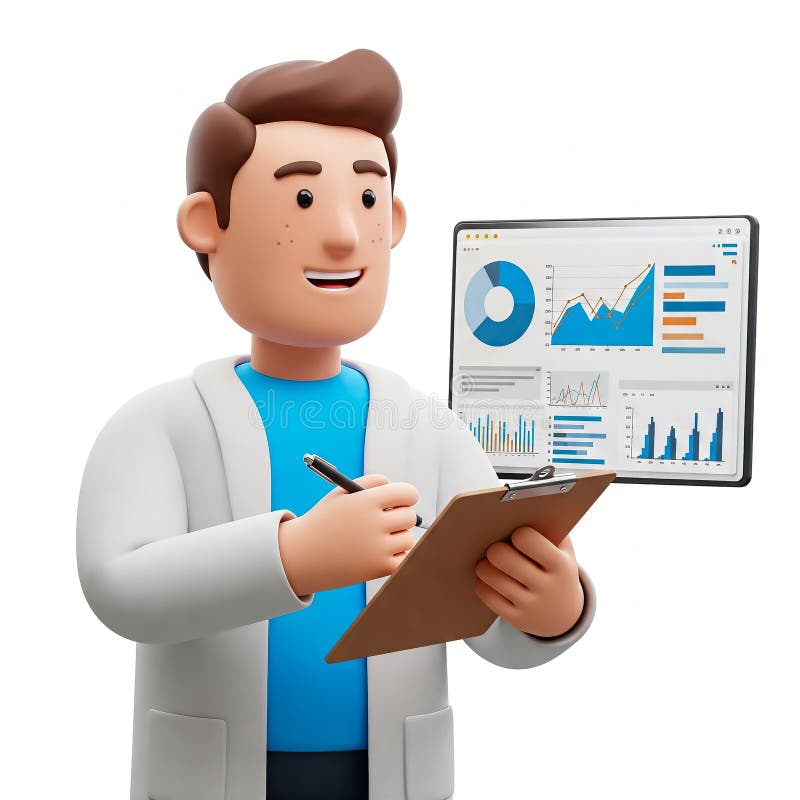 Medical Professional Analyzing Data and Charts in a Modern Office ...