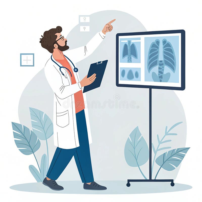 Doctor Explaining X-ray Results on Screen Stock Illustration ...