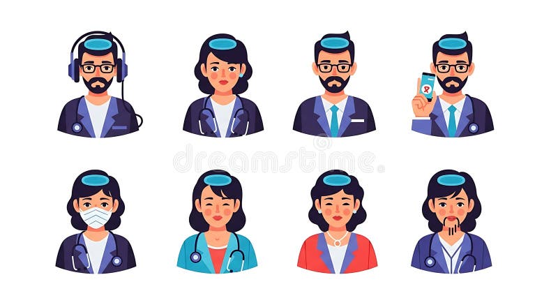 Medical Professional Avatars with Various Expressions Stock ...