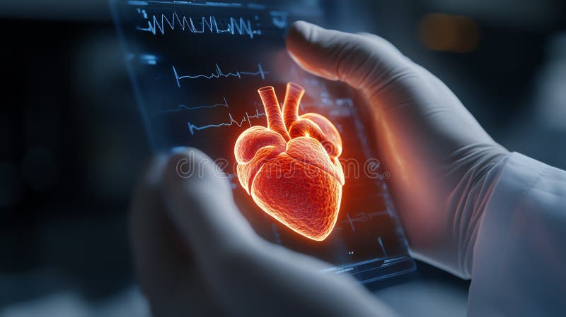 Medical Professional Holding Glowing Heart Scan in Laboratory Setting ...