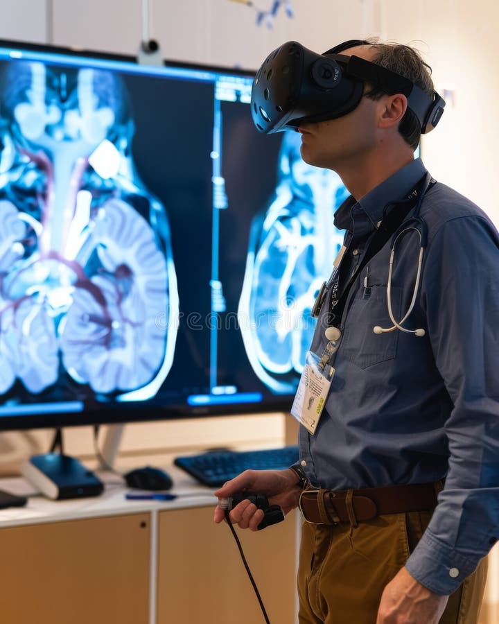 A Medical Professional Immersed in Virtual Reality Training Realistic ...