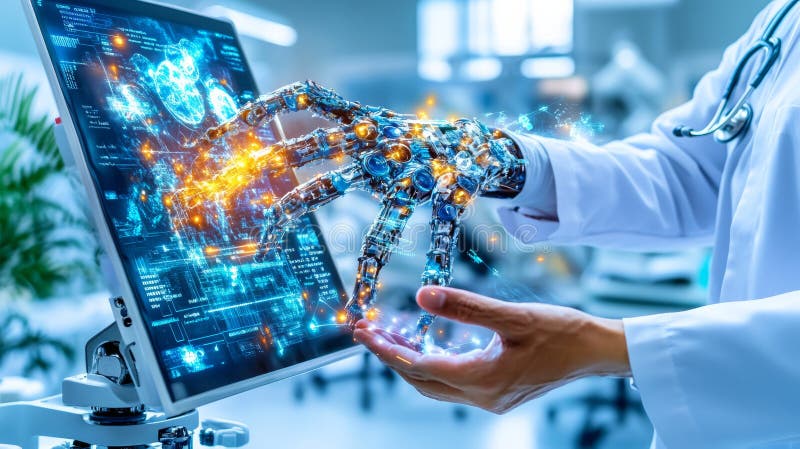 Medical Professional Interacting with Advanced Technology, Showcasing ...