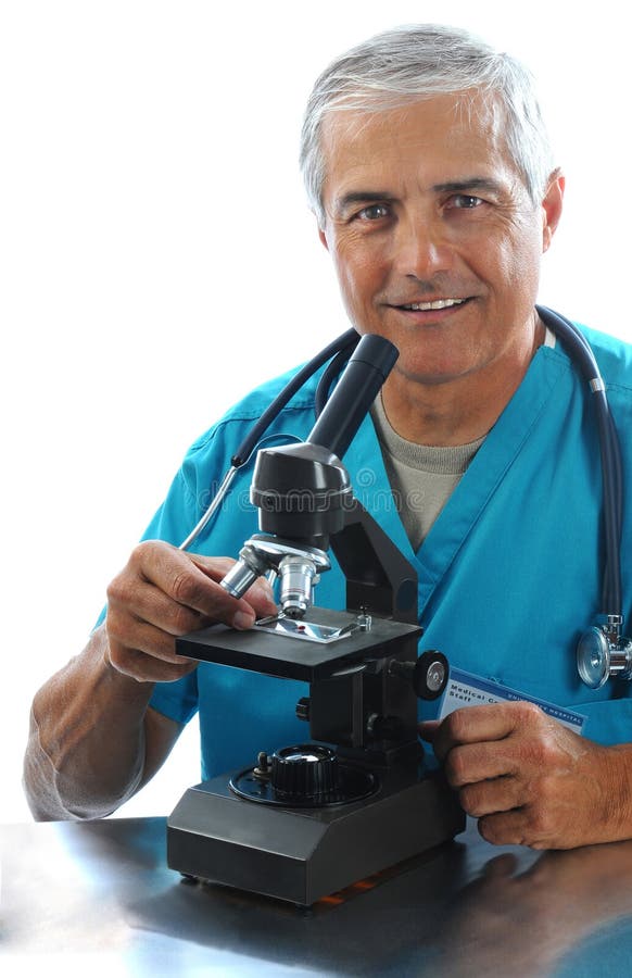 Medical Professional with Microscope Stock Photo - Image of white ...