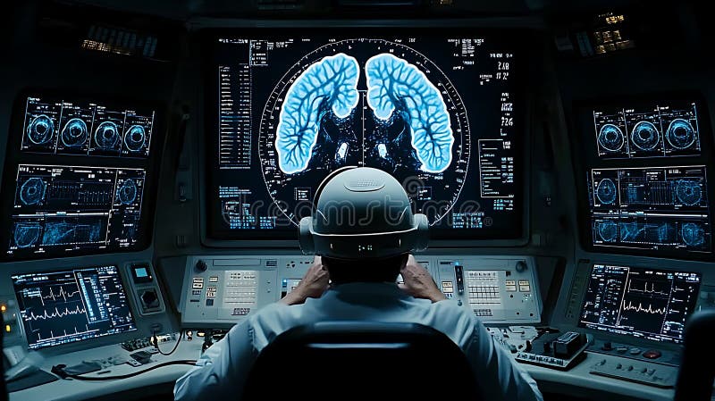 The Medical Professional Observing Brain Scans on Diagnostic Equipment ...