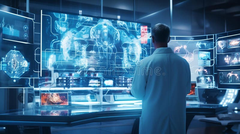 Medical Professional Standing in Front of a Computer Monitor, AI ...