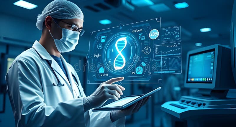 Medical Professional in a Sterile Lab Environment Interacts with a ...