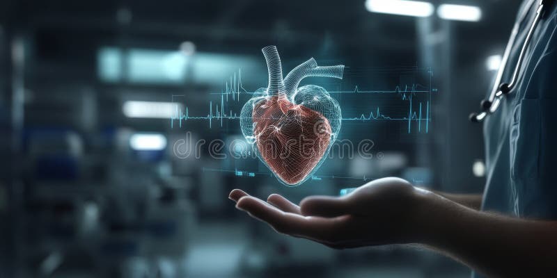 Medical Professional Using Advanced Holographic Heart Display in Modern ...
