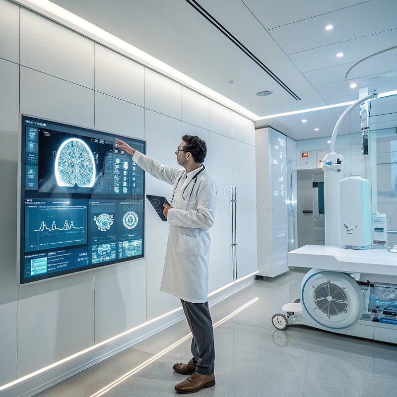 Medical Professional Using Augmented Reality Interface for Patient Diagnostics, Sci-fi ...