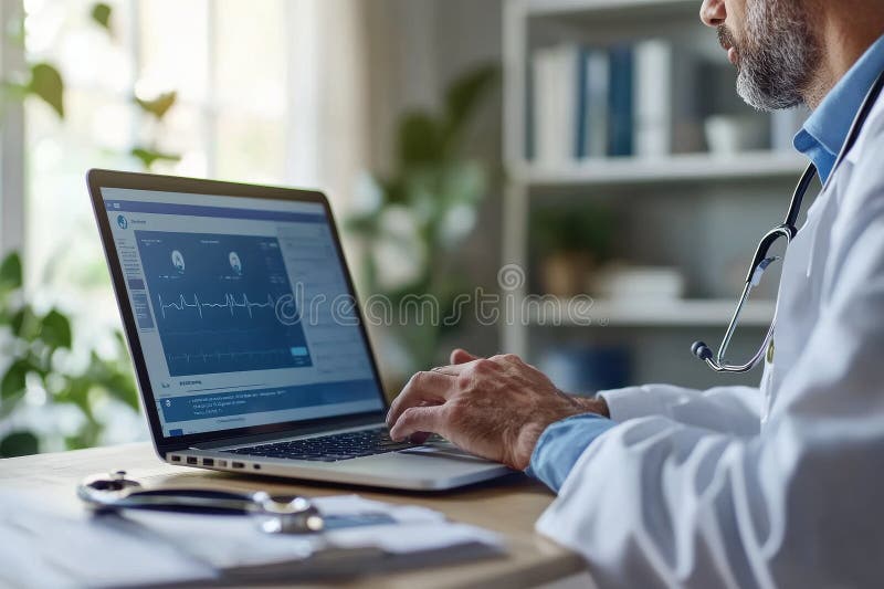 Medical Professional Using Laptop in Office. Stock Illustration ...