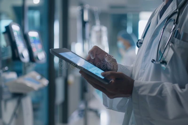 Medical Professional Using Tablet To Update Patient Information in ...
