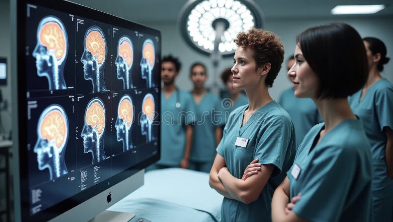 Medical Professionals Analyze Brain Scans on a Screen Stock Image ...