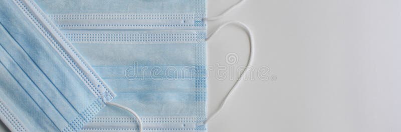 Medical Protective Masks on a White Background. Close-up, Panoramic ...