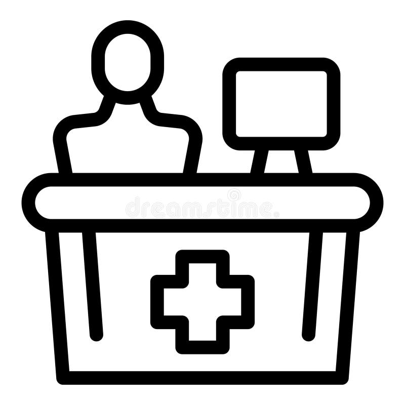 Medical Receptionist Working at Reception Desk with Computer Icon Stock ...