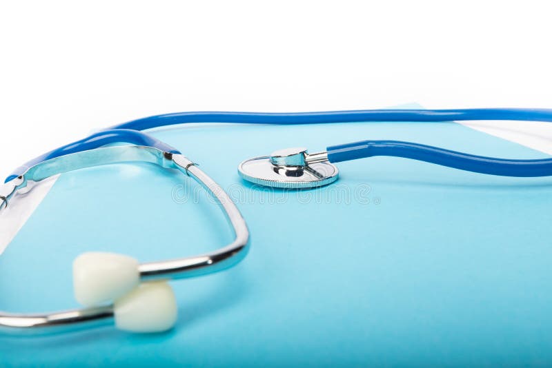 Medical Record and Blue Stethoscope Close-up on White Background Stock ...