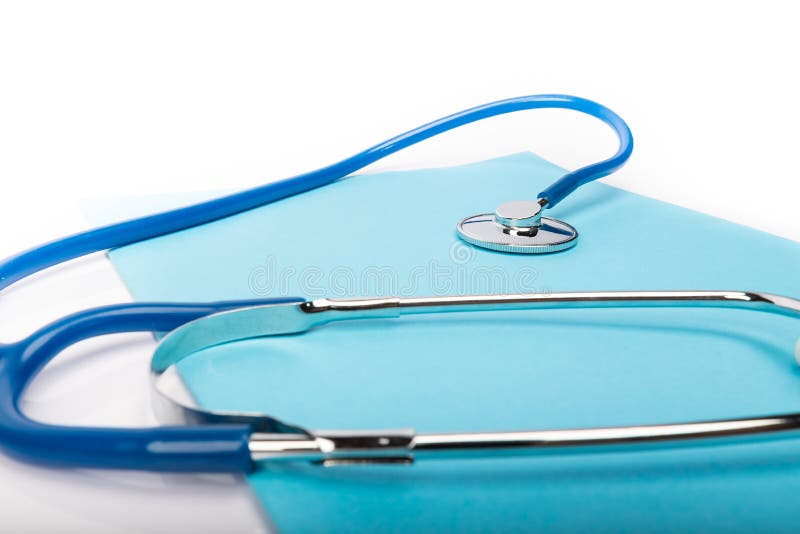Medical Record and Blue Stethoscope Close-up on White Background Stock ...